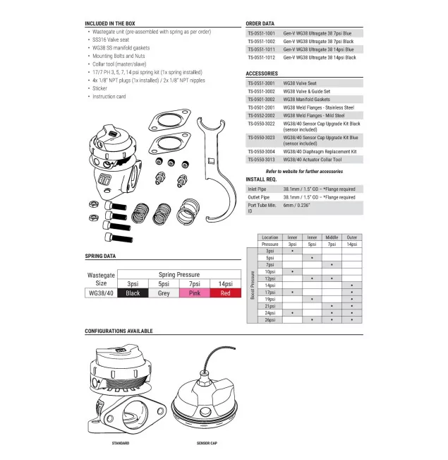 Turbosmart GenV UltraGate38 7 PSI (0.48 Bar) Blue (TS-0551-1001)